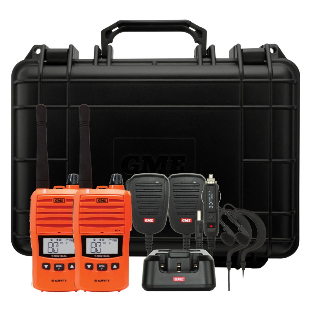 GME TX6165TP 5 Watt IP67 UHF CB Handheld Radio Twin Pack - Blaze Orang ...